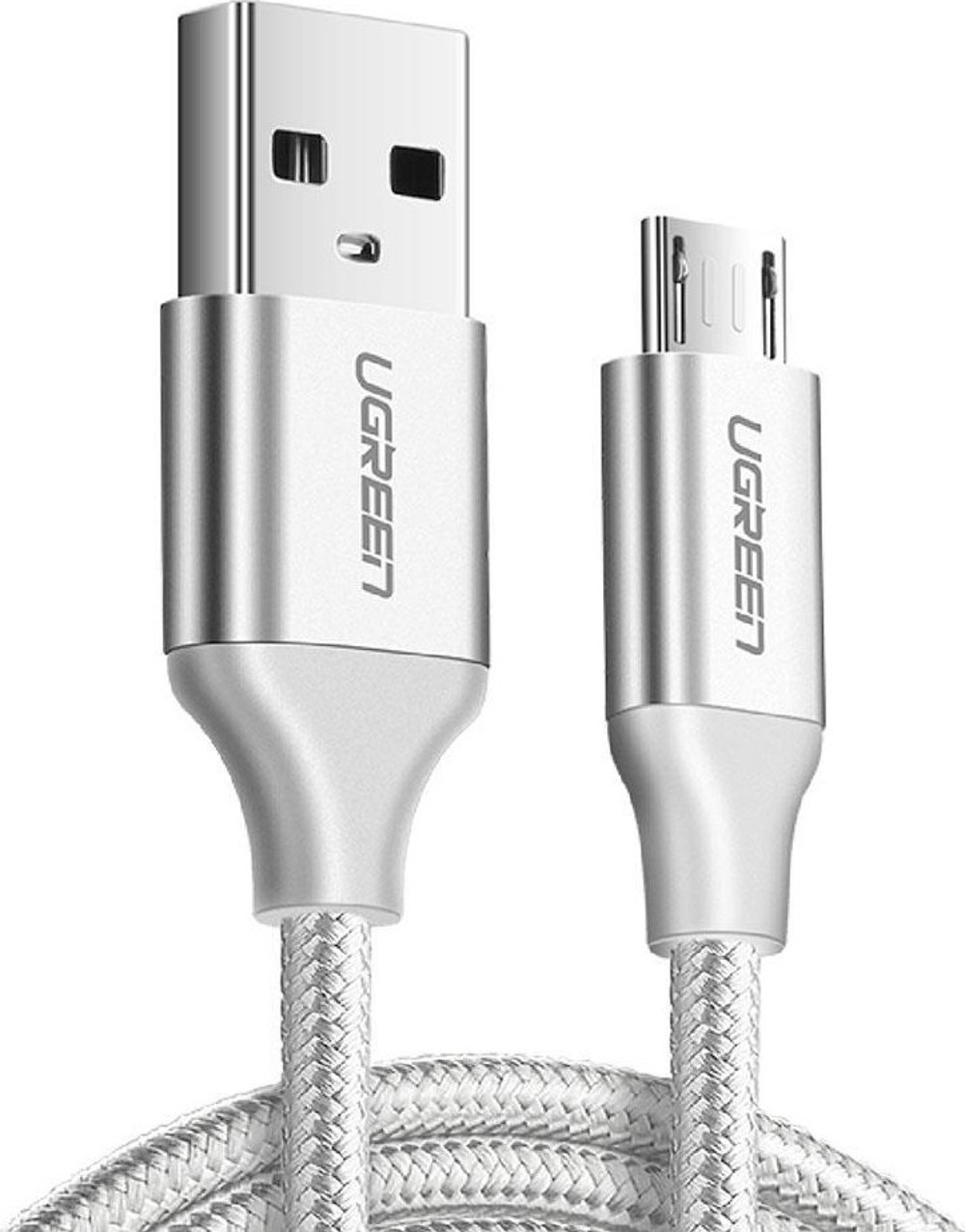 Ugreen Micro USB Örgülü Data ve Şarj Kablosu Beyaz 1 Metre - idefix