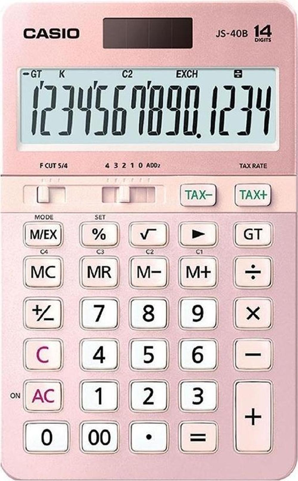 Casio JS-40B-PK Pembe Profesyonel 14 Hane Masa Üstü Hesap Makinesi - idefix