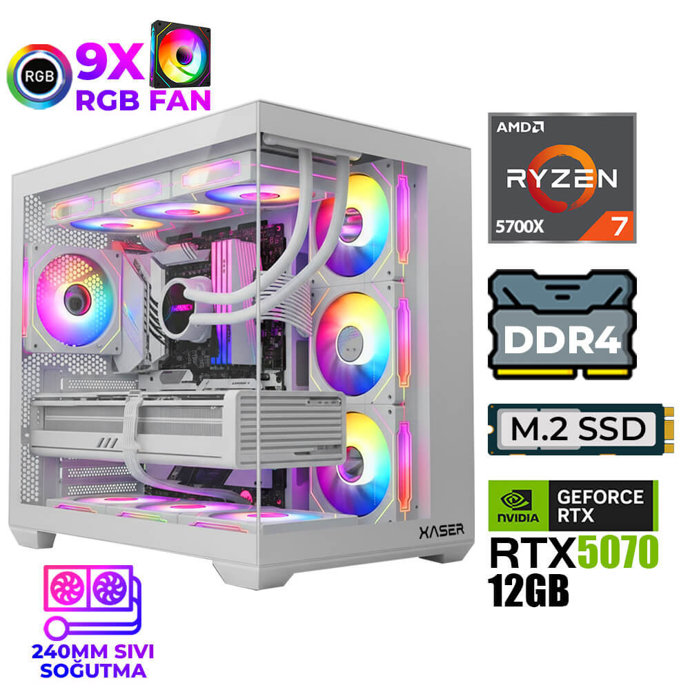 Xaser Master x6 Ryzen 7 5700X 32GB Ram 1TB M.2 NVMe SSD 12GB RTX5070 Sıvı Soğutmalı Oyuncu ...