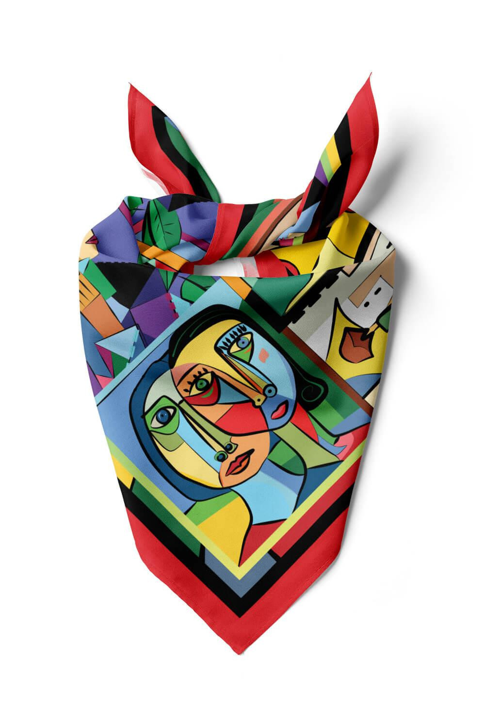 A11 Kadın Portrait Desenli Bandana 50x50 Kırmızı DG0238-22 Snz - idefix