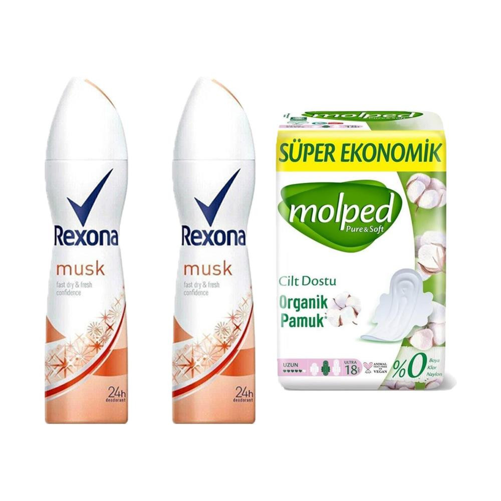 Rexona Kadın Deodorant Sprey Musk 150 ml X2 Adet + Molped Pure Soft ...