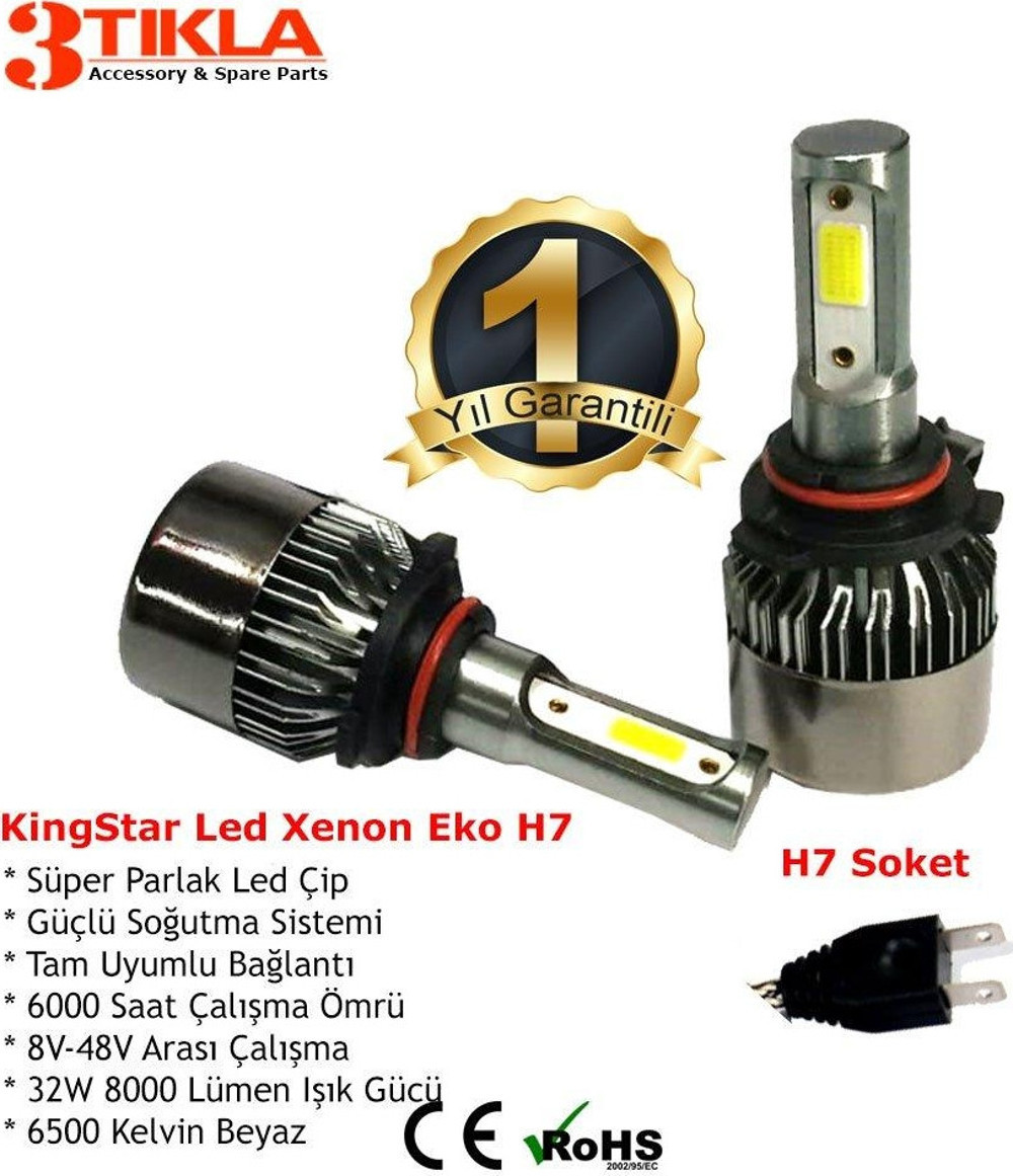 KingStar H7 Beyaz Led Xenon Şimşek Etkili Far Ampül 8000 Lümen - idefix