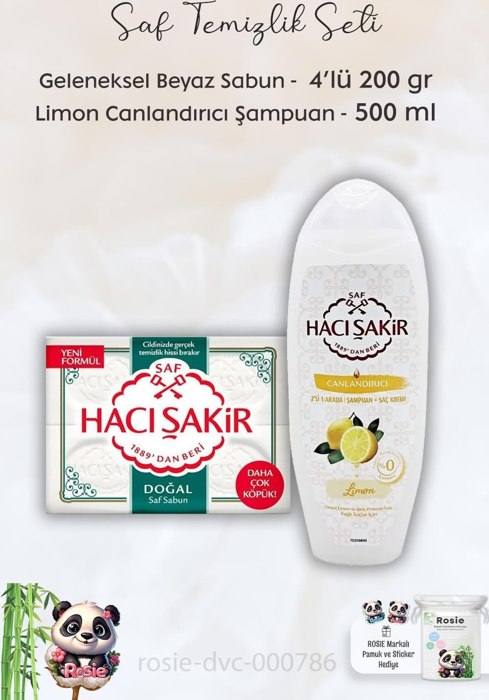 Hacı Şakir Doğal Saf Geleneksel Beyaz Sabun 4 x 200 gr, Limonlu Şampuan ...