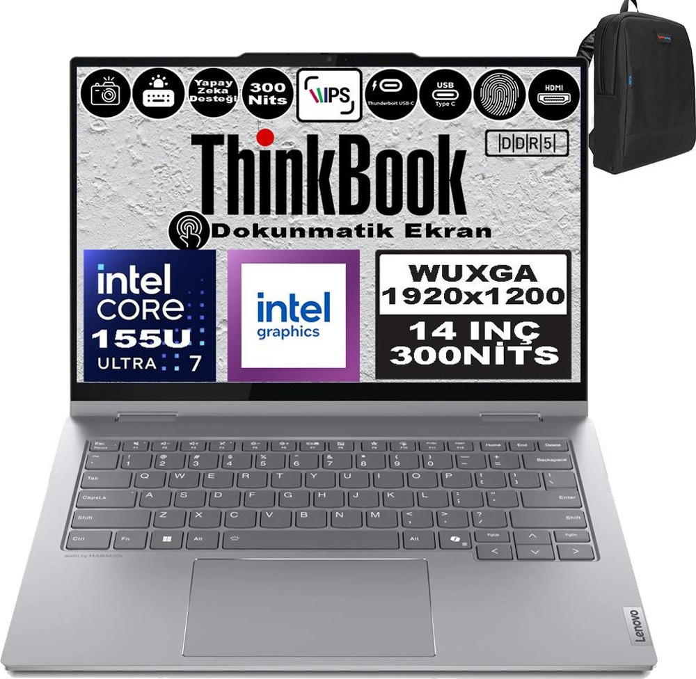 Lenovo Thinkbook 14 2-In-1 G4 Iml Intel Core Ultra 7 155U 48GB Ddr5 1tb SSD 14" Dokunmatik Wuxga ...