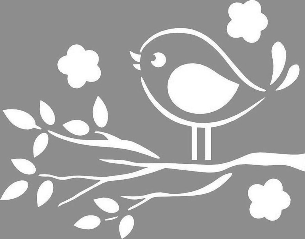 Dalda Sevimli Kuş Stencil Boyama şablonu 30x30 cm, Duvar Stencil, Fayans Stencil, Mobilya ...