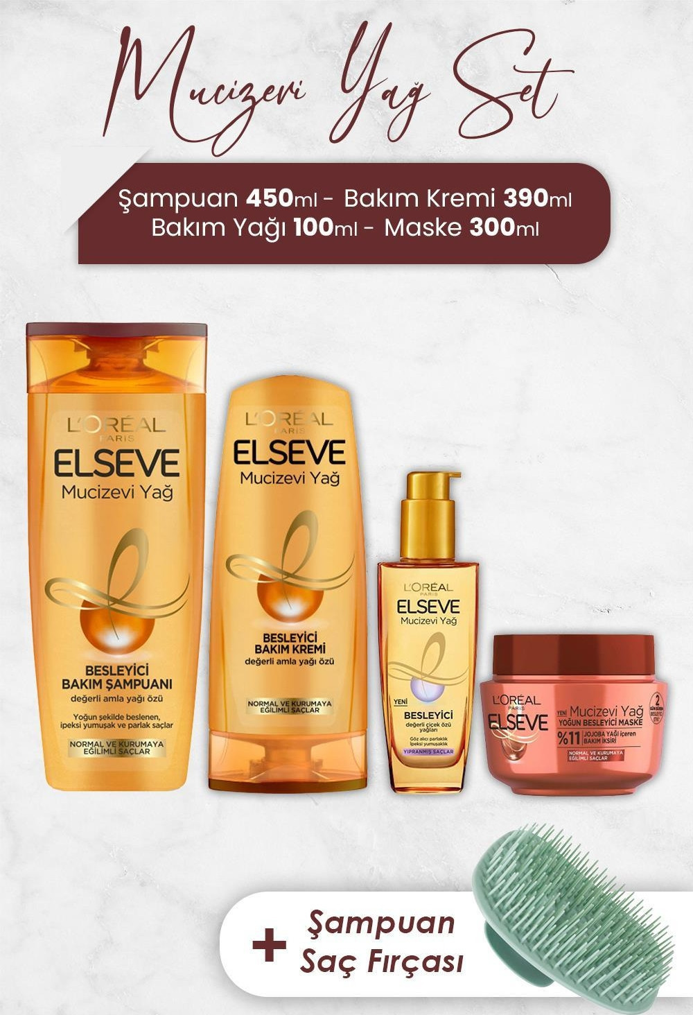 Elseve Mucizevi Yağ Amla Saç Bakım Serisi 6 ve Şampuan Fırçası - idefix
