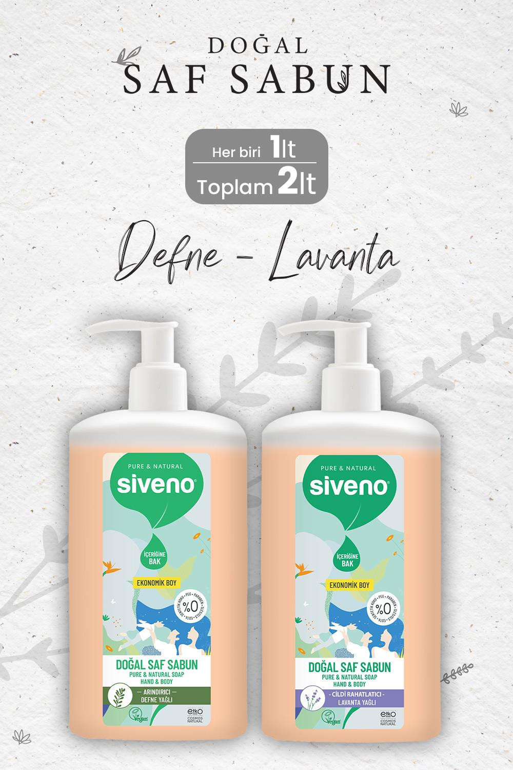 Siveno Doğal Saf Sıvı Sabun Defne Yağlı ve Lavanta Yağlı 1 lt - idefix