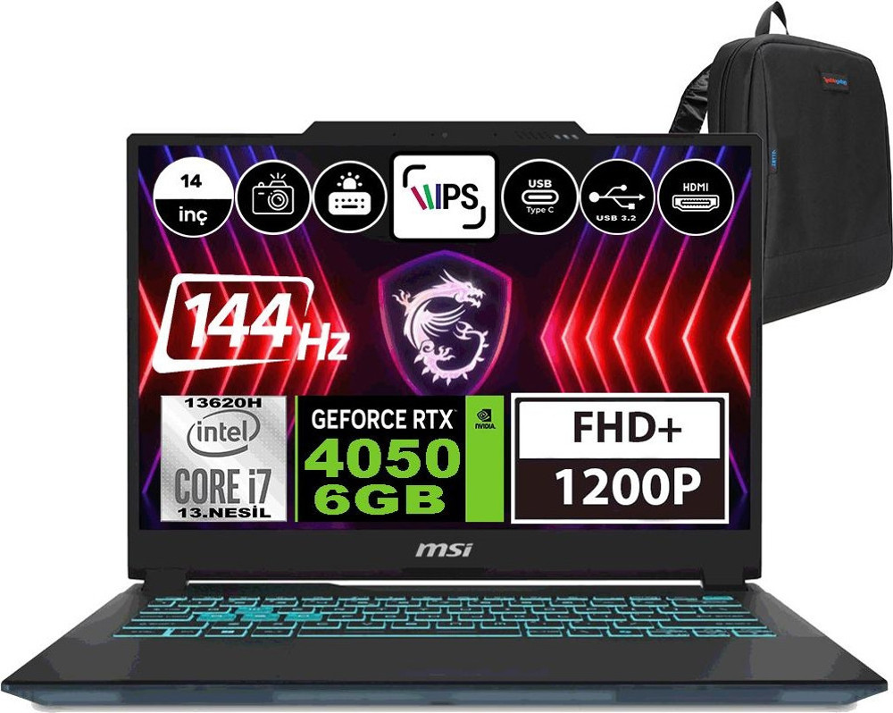 Msı Cyborg 14 Intel Core I7 13620H 96GB 512GB SSD RTX4050-6GB Freedos 14" Fhd + 144Hz ...
