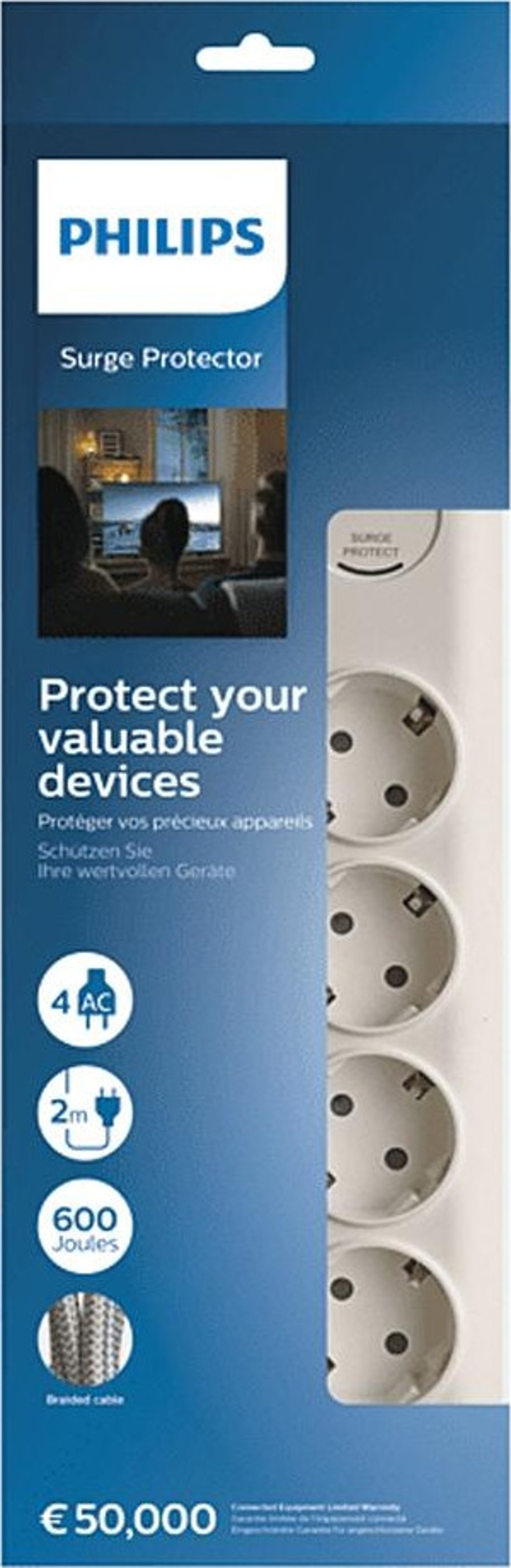 Philips SPN7040WA/62 Akım Korumalu Priz 600J 4'LÜ - 2M - idefix