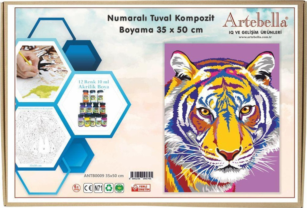 Artebella Sayılarla Boyama Tuval Seti - Kaplan (35x50 cm) - idefix