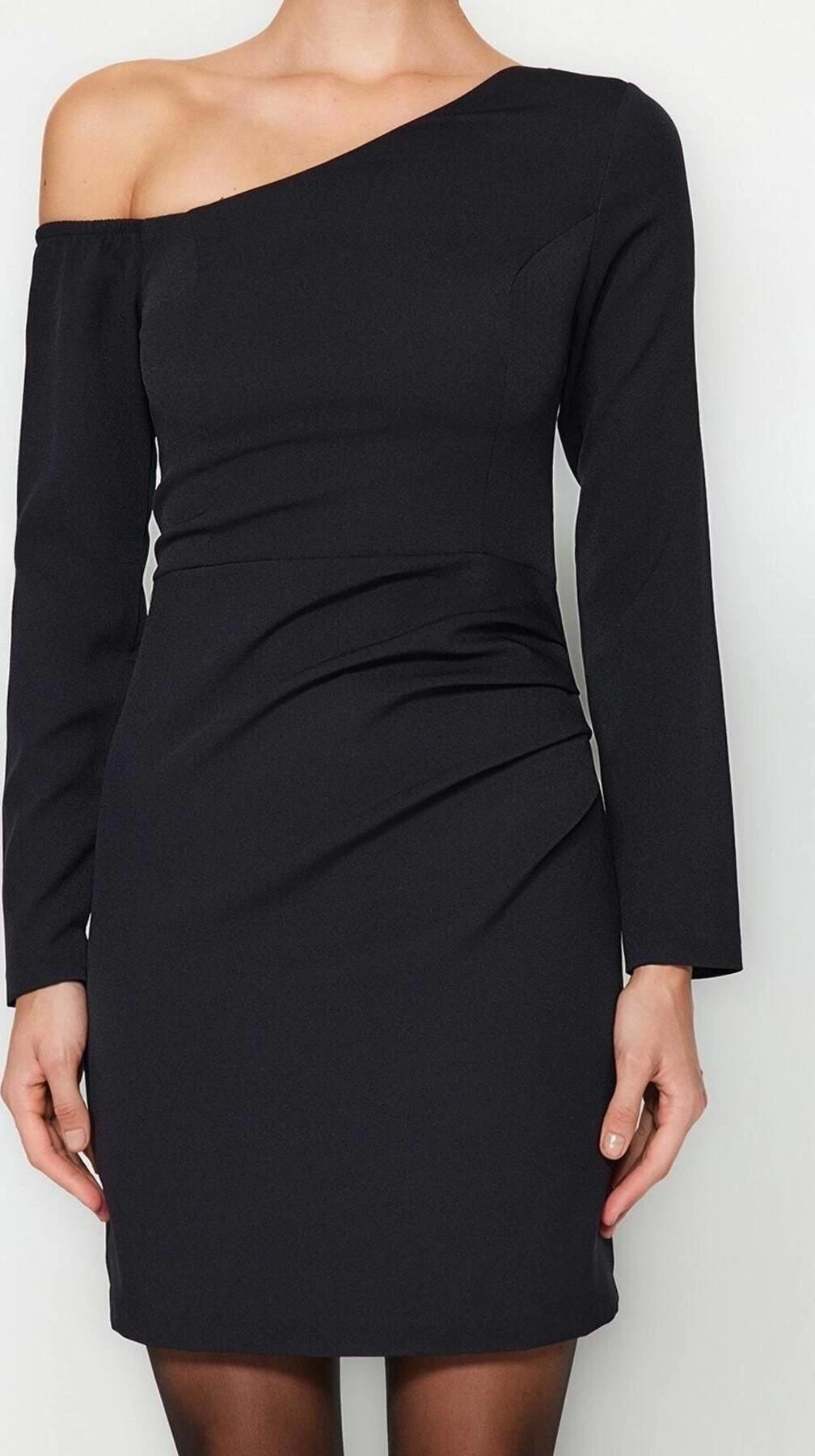 Moda Fit Mezuniyet Balo Finike Dokuma Asimetrik Yaka Uzun Kol Bodycone ...