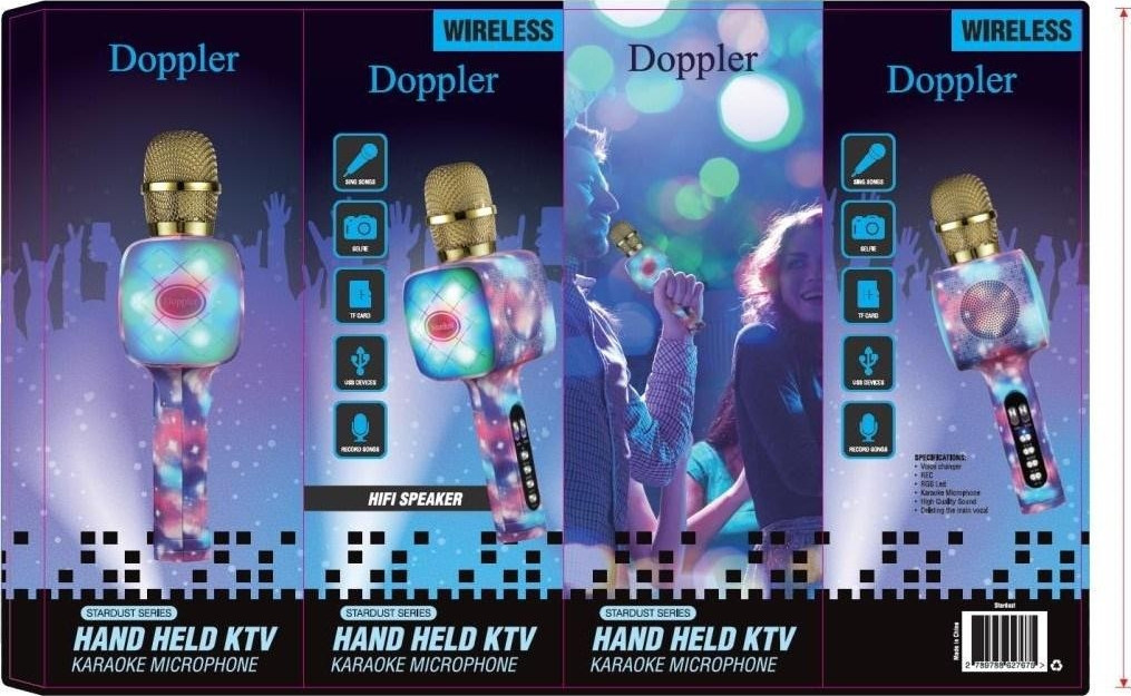 Doppler Stardust Karaoke Mikrofonu Ses Değiştirme Özellikli Işıklı Yeni Kayıt Özellikli - idefix