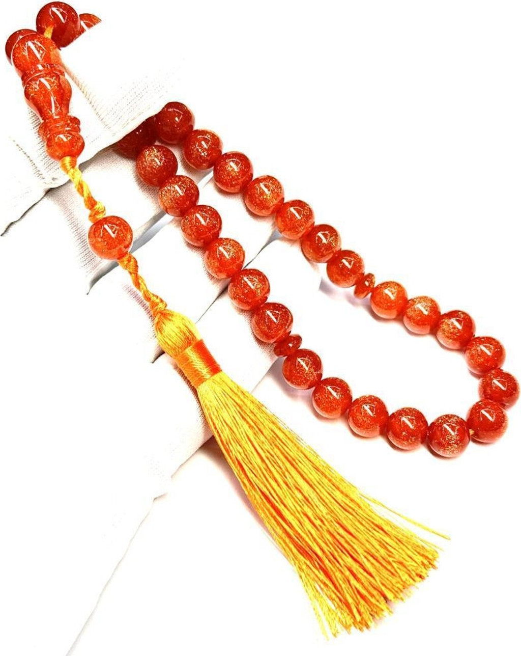 Küre Model İp Püsküllü 9-9mm Sim Yaldızlı Sıkma Kehribar Tesbih - idefix