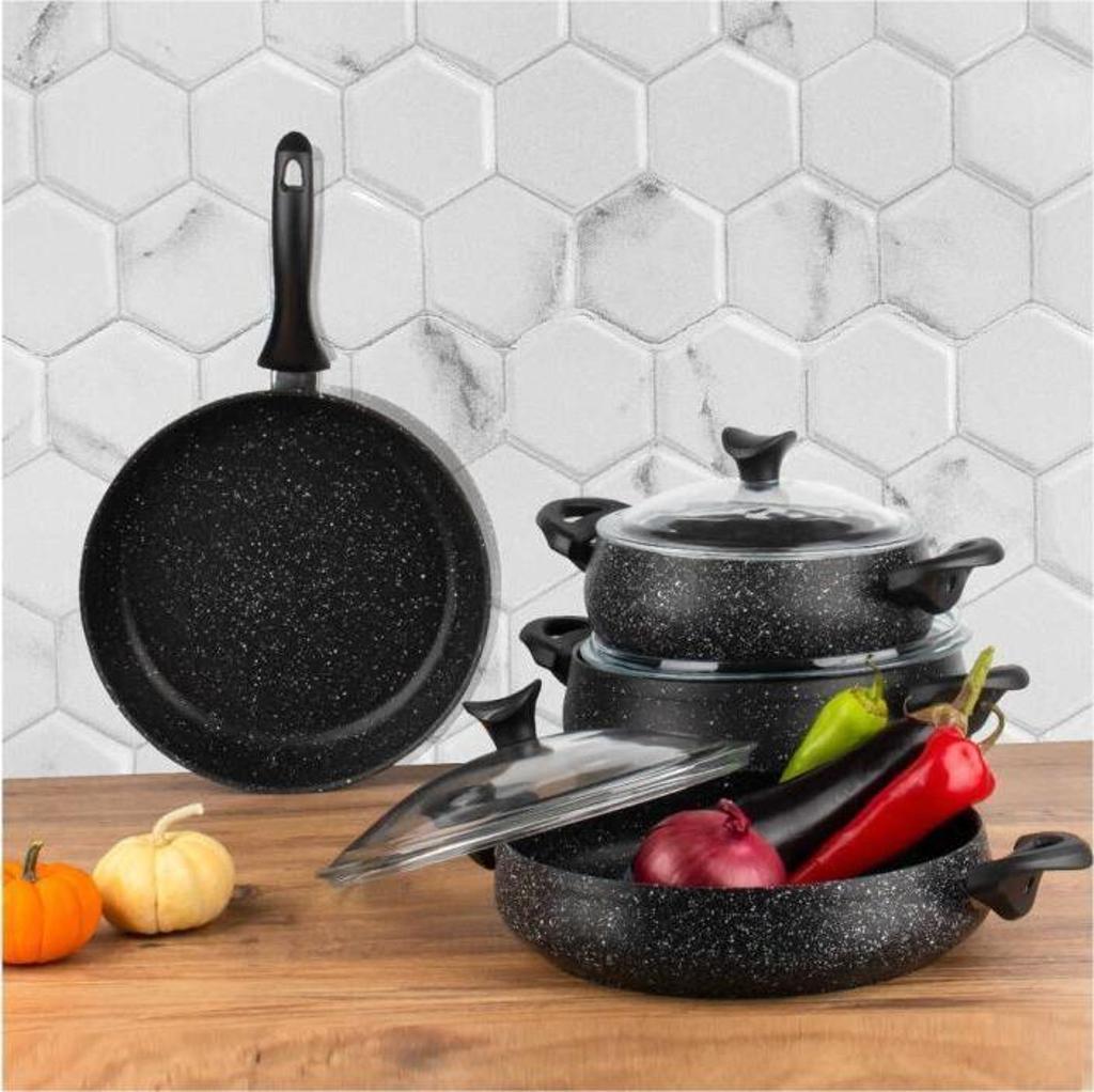 Taç Mastercook Tombik 7 Parça Tencere Seti Siyah - idefix