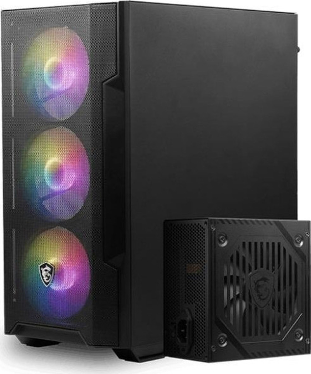 MSI MAG FORGE M100A D60 Akrilik yan panel 3x120mm 1x120mm Auto RGB Fan 600W 80+ mATX Gaming ...