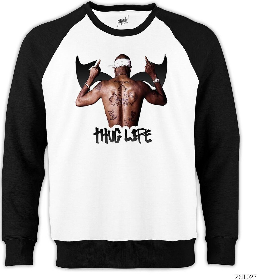 Crowsgate Tupac Shakur Thug Life 2 Reglan Kol Beyaz Sweatshirt - idefix