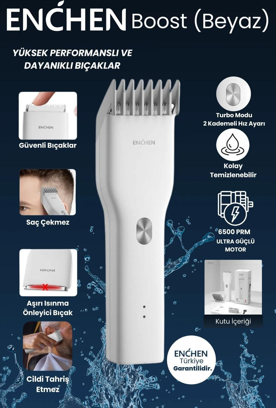 Enchen Boost Beyaz Taşınabilir Şarjlı Saç Kesim Makinesi - idefix