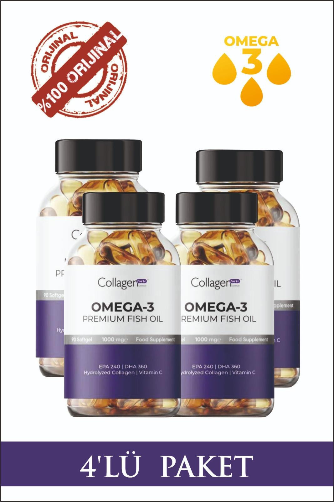 4 Adet Omega-3 Premium Fish Oil 90 Softgel X 1000mg, Balık Yağı ...