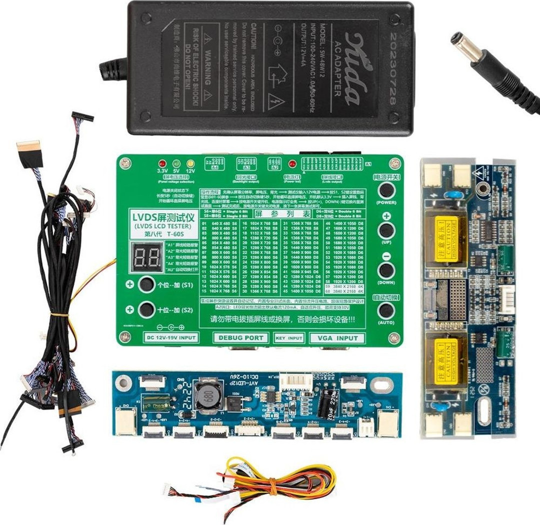LVDS LCD TESTER T-60S LCD/LED TV PANEL TEST CİHAZI + 14 PARÇA KABLO +2 ...