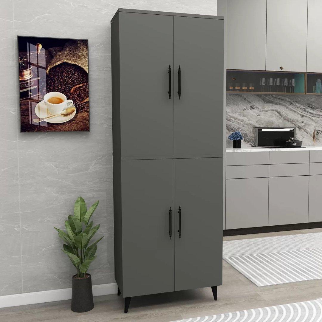 Reyo Home Enda 6 Raflı 4 Kapaklı Çok Amaçlı Dolap Antrasit - idefix