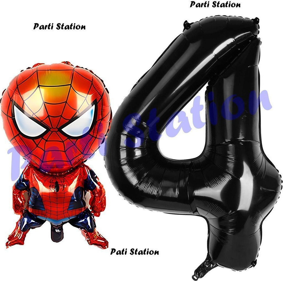 Parti Station Spiderman 4 Yaş Balon Ve Siyah Rakam Balon Doğum Günü ...