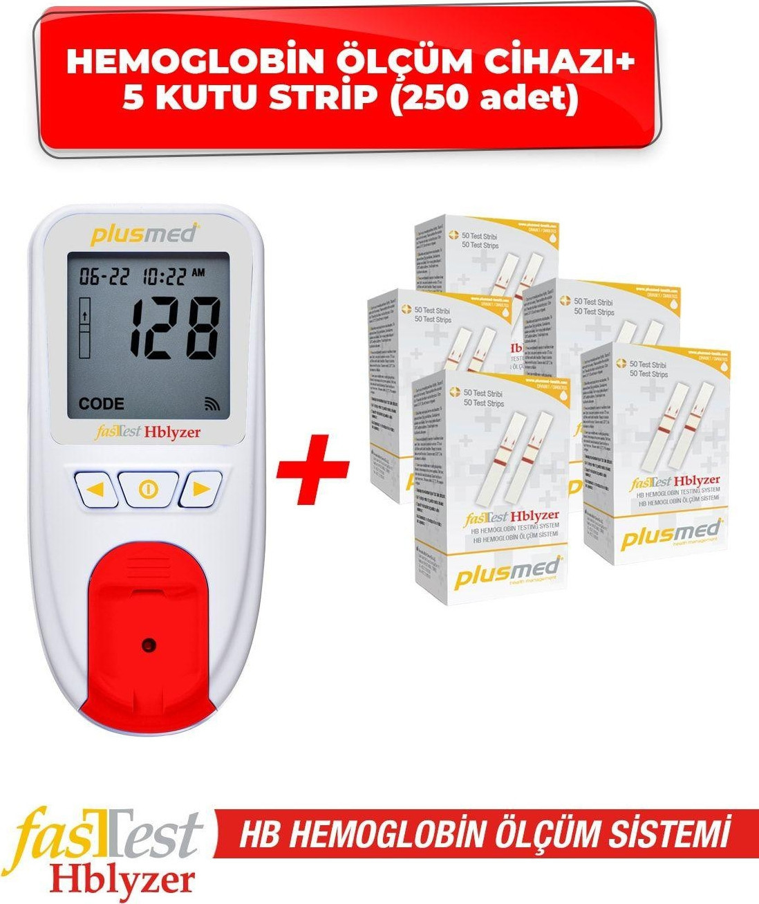 Plusmed Fasttest Hblyzer Hemoglobin Ölçüm Cihazı Ve 5 Kutu Strip - idefix