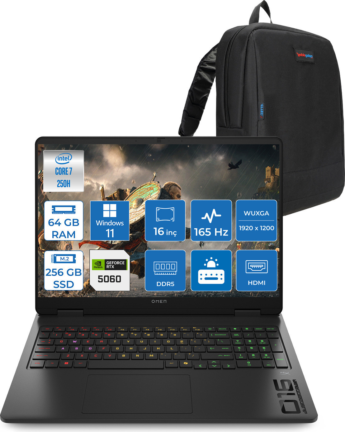 Hp Omen Gaming Laptop Intel Core 7 250H Aı 64GB Ddr5 256GB SSD 8GB ...