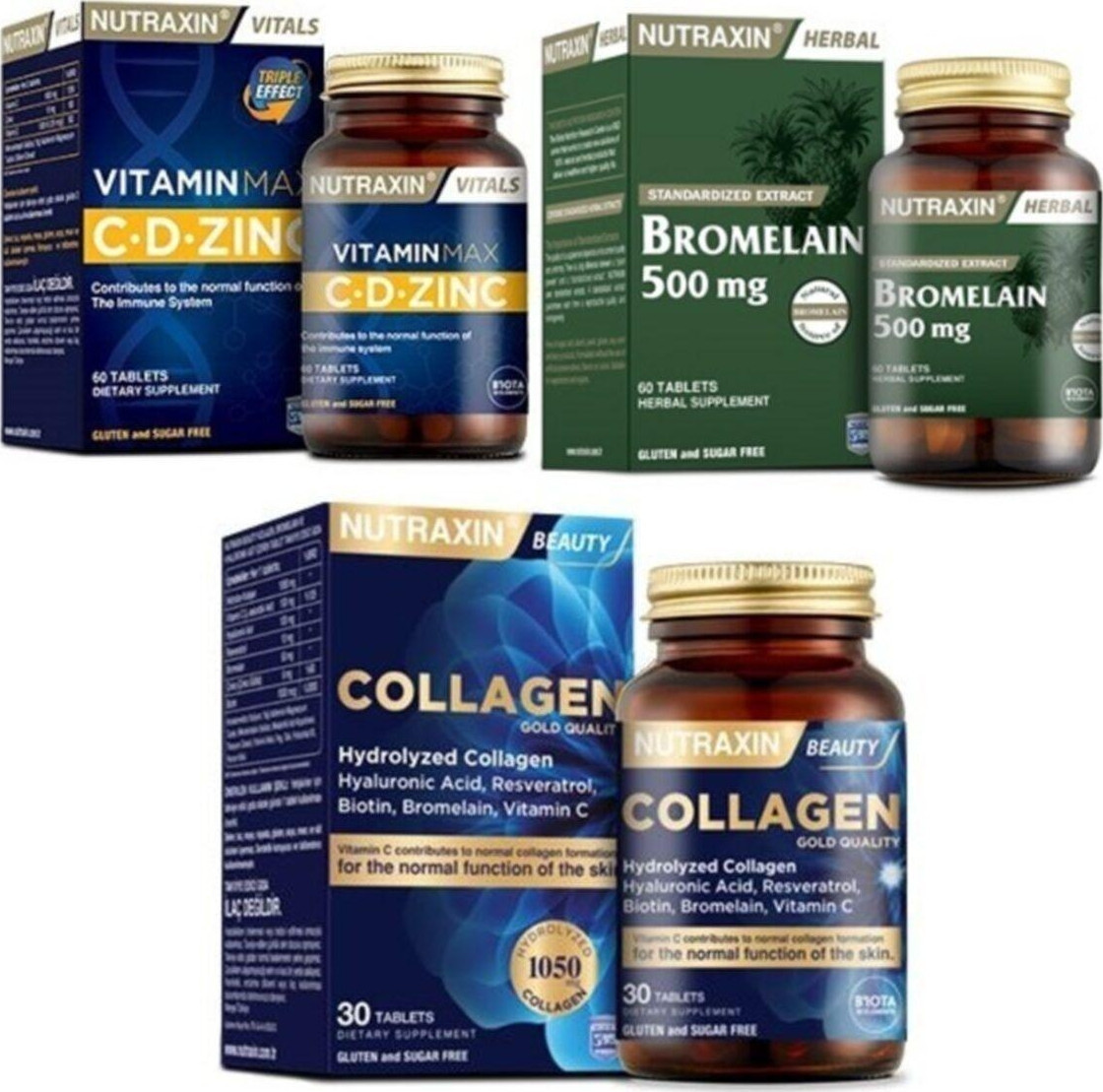 Nutraxin Vitamin Max C-D-Zınc 60 Tablet+Bromelaın 500 Mg 60 Tablet ...