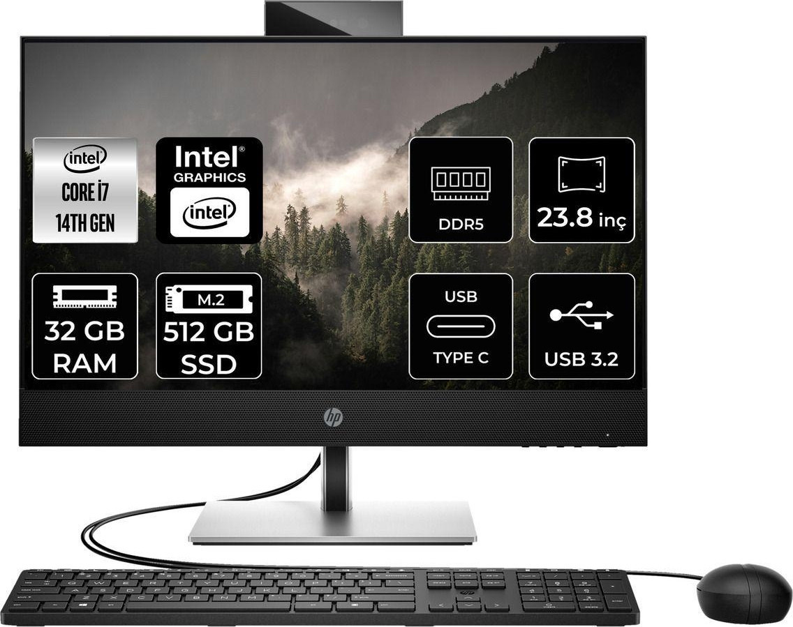 Hp Proone 440 G9 İ7 14700T 32Gb Ddr5 512Gb Ssd 23.8" Fhd Fdos All İn One Bilgisayar & Per4 ...