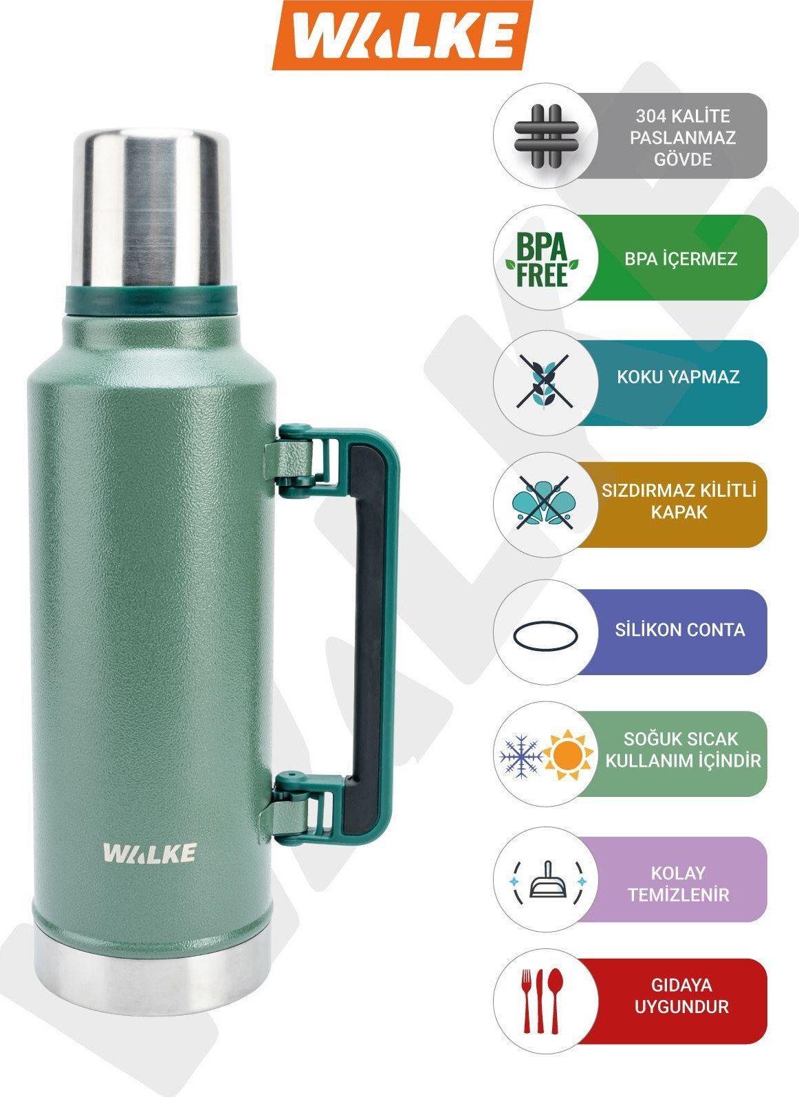 Walke Luxury Vakumlu Çelik Termos 2 Litre