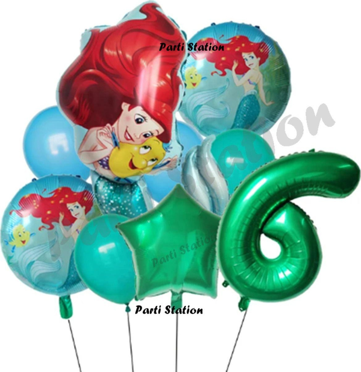 Parti Station Deniz Kızı Ariel 6 Yaş Yeşil Renk Balon Set Little ...