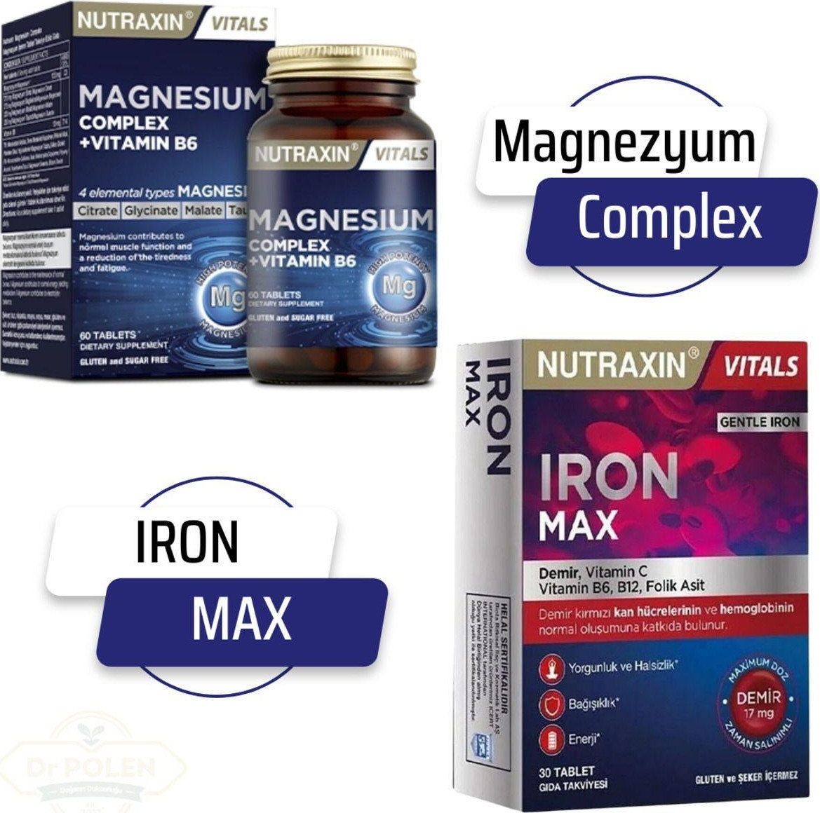 Nutraxin Magnezyum Complex 60 Tablet 125 Mg & Nutraxin Iron Max 17 Mg ...