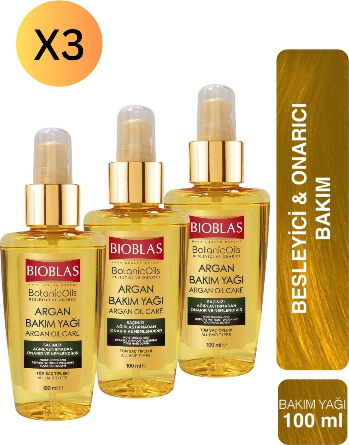 Bioblas Botanic Oils Argan Bakımı Onarıcı Saç Bakım Yağı 100 Ml 3 Adet ...