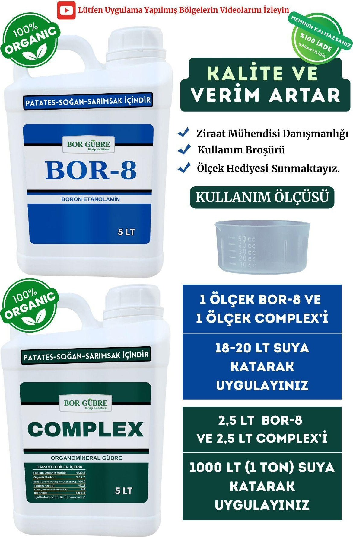 Bor Gübre Patates, Soğan, Sarımsak İçin Organik Sıvı Gübre (Complex 5Lt ...