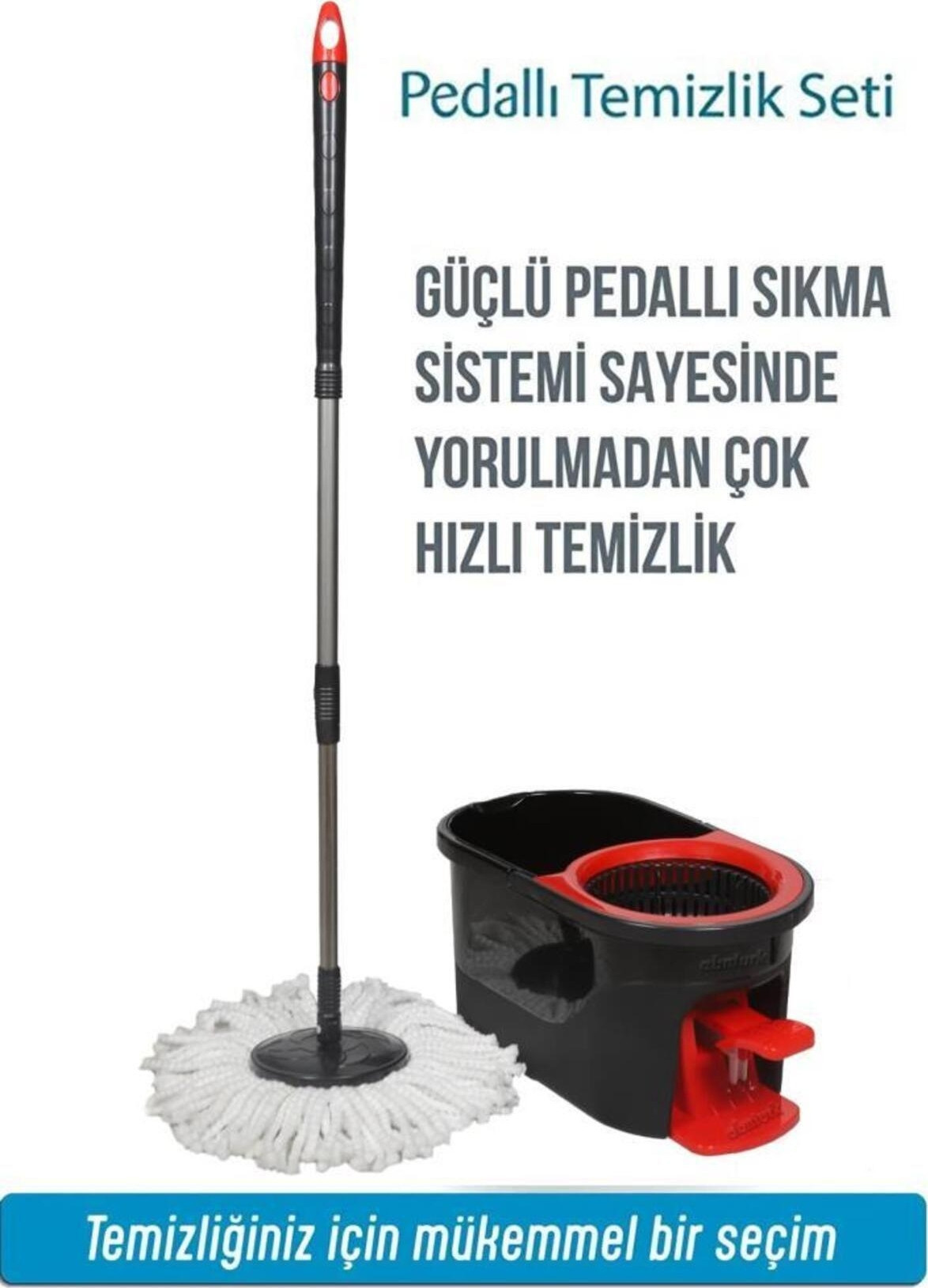 Abnturk Otomatik Pedallı Dönerli Mop Seti Kova Sap Mafsallı Kapak ...