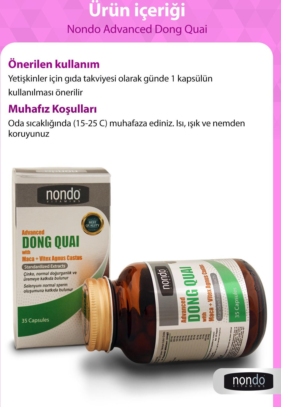 NONDO ADVANCED DONG QUAI KAPSÜL, VİTAMİN, MİNERAL, BİTKİ EKSTRESİ VE ...
