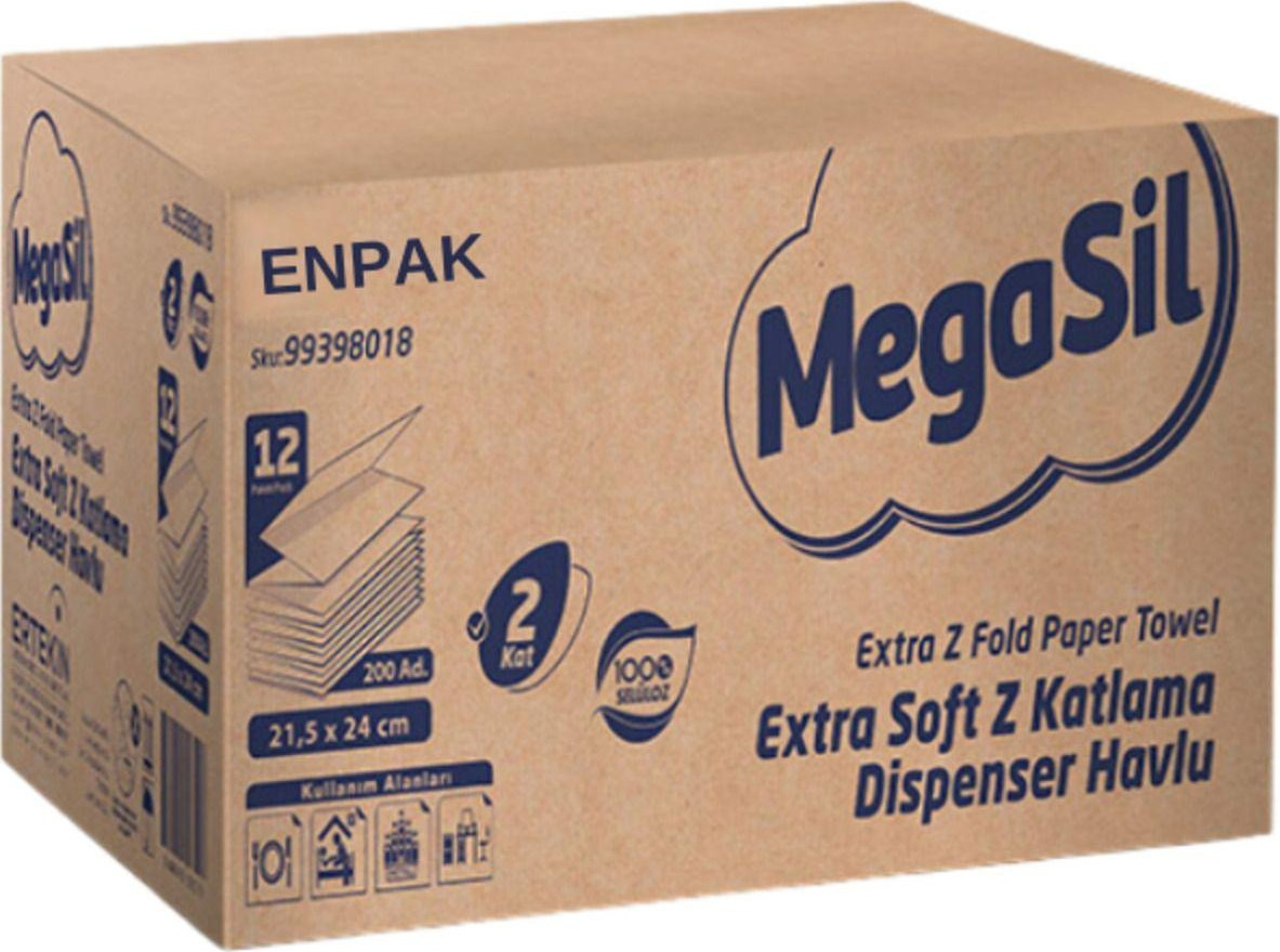 Megasil Exstra Soft 2 Katlı Z Katlama Dispenser Havlu Kağıt Peçete 200 ...