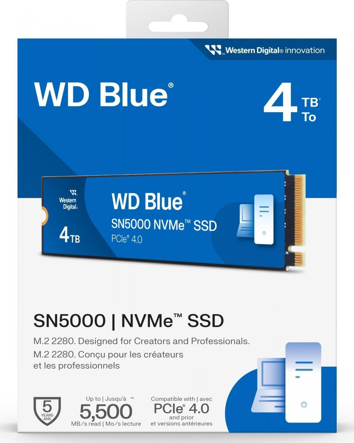 WD Blue SN5000 4TB WDS400T4B0E 5500/5000MB/s PCIe Gen4 x4 M.2 2280 NVMe SSD - idefix