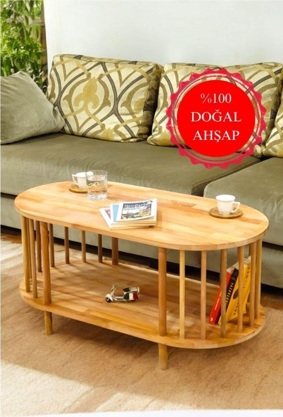 Peka Lüx Natural Ahşap Orta Sehpa Ahşap Sehpa İki Raflı Sehpa Dekoratif ...