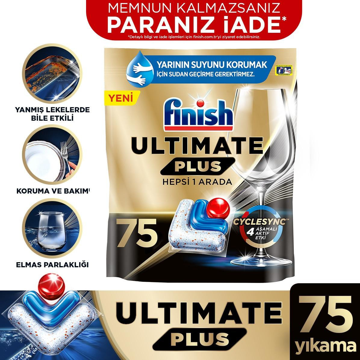 Finish Ultimate Plus 75 Kapsül Bulaşık Makinesi Deterjanı Tableti (1 x ...