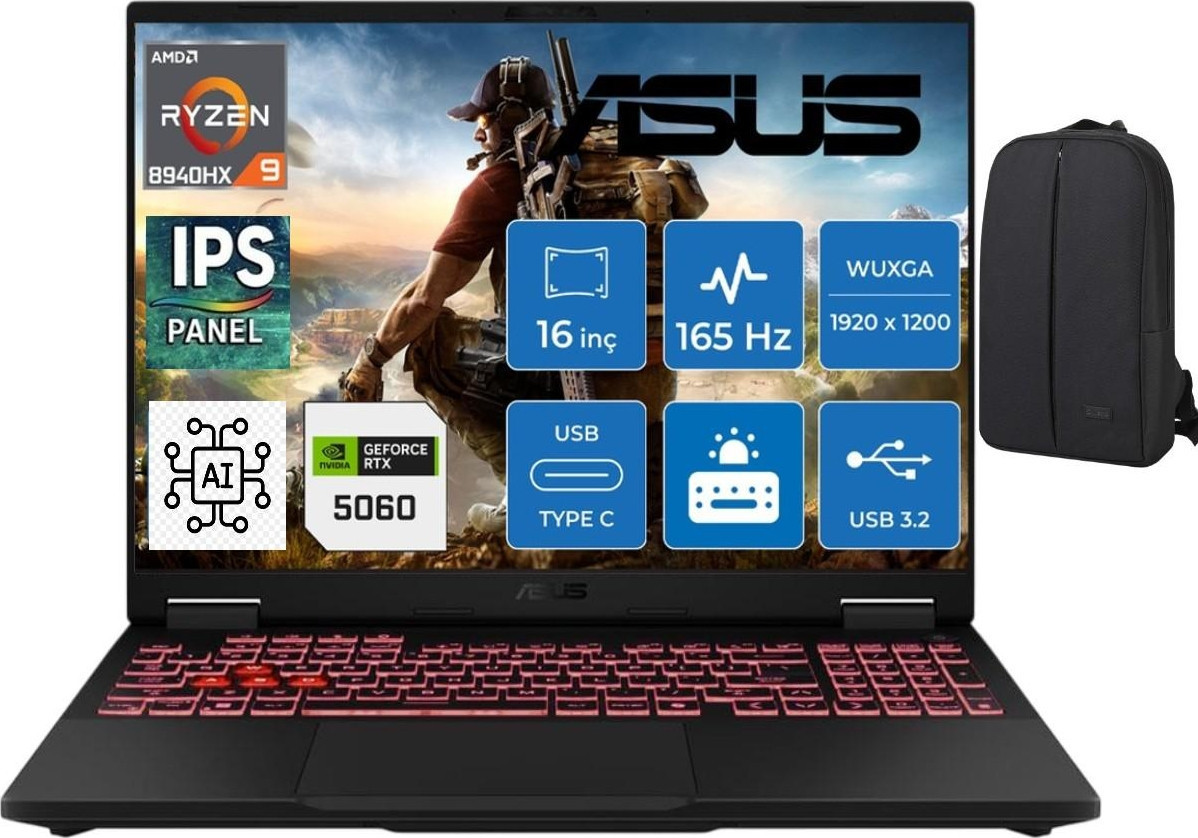 ASUS Tuf Gaming A16 FA608PM Amd Ryzen 9 8940HX RTX5060 (8gb) 115W 165HZ ...