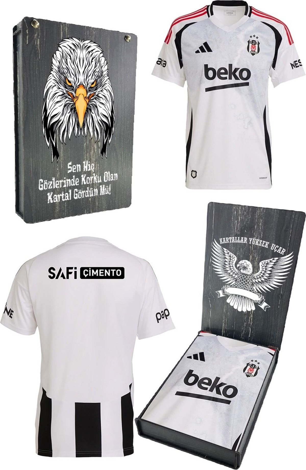 Beşiktaş Orijinal 24-25 Beyaz Forma Bjk Kartal Baskılı Hediyelik Ahşap ...