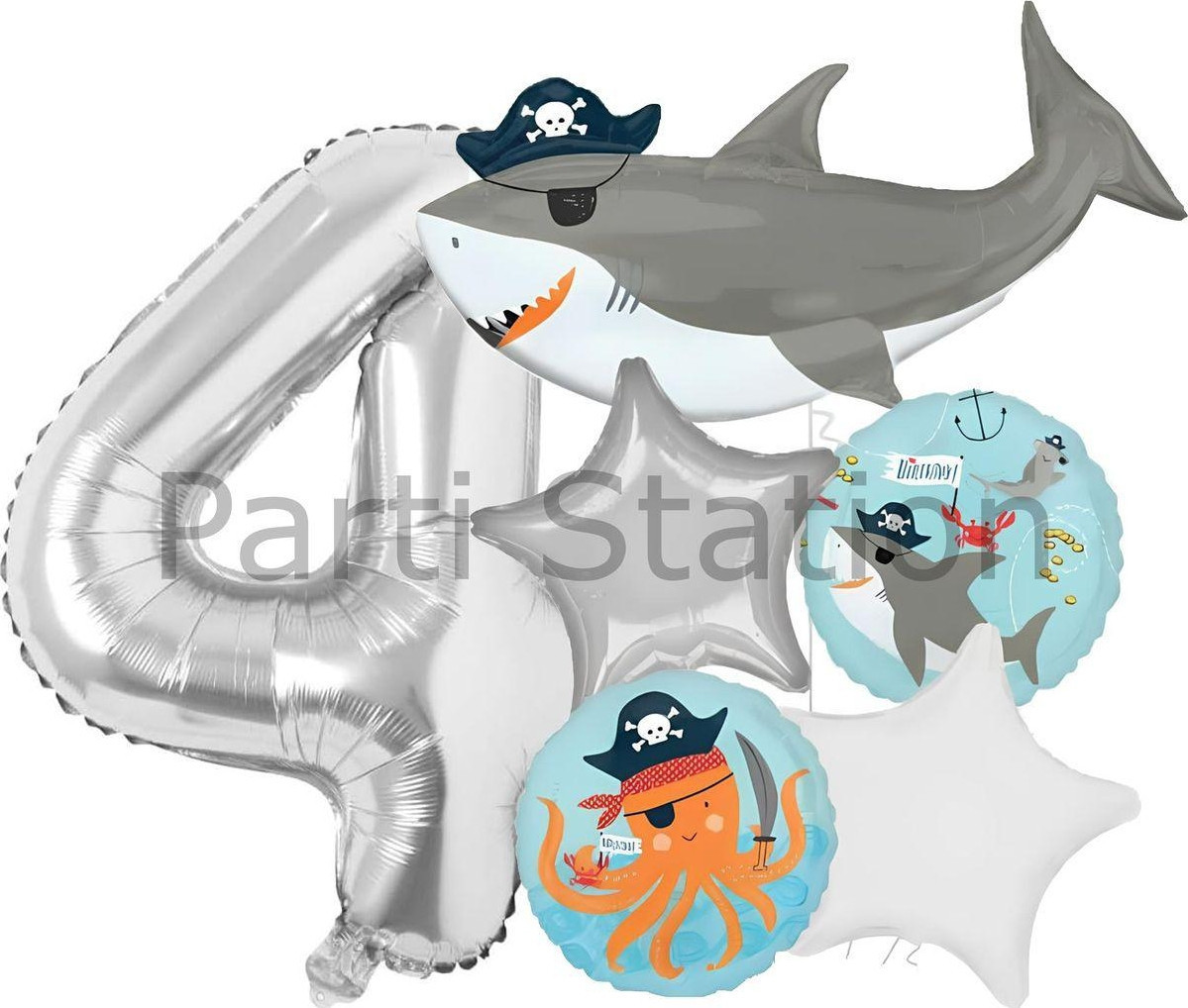 Parti Station Korsan Tema Köpek Balığı Konsept 4 Yaş Balon Set Köpek ...