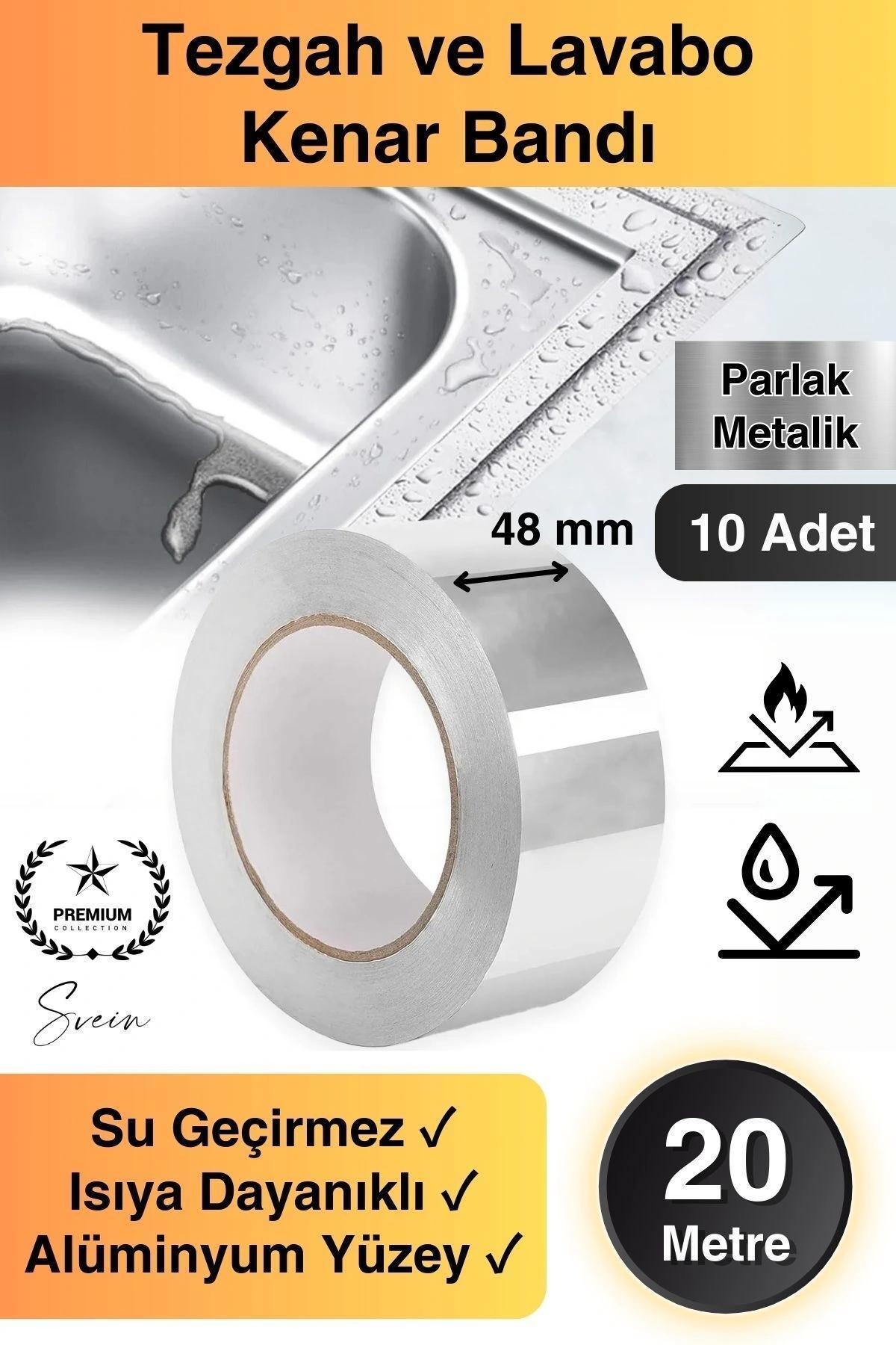 20 Mt Parlak Metalik Gri Tezgah Lavabo Kenar Bandı Sızdırmaz Isıya Dayanıklı Bant Su İzolasyon ...