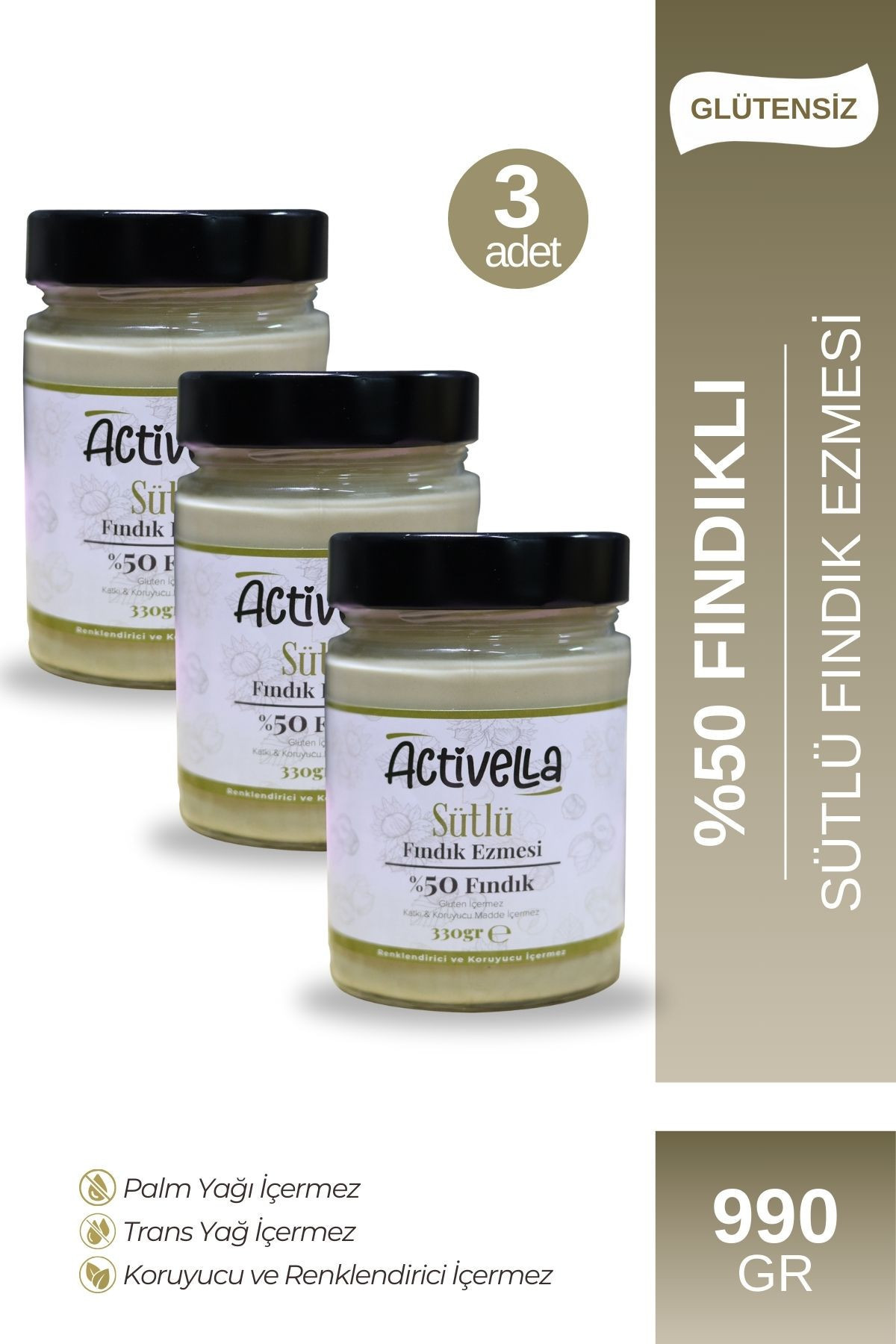 Activella Sütlü Fındık Ezmesi 330gr %50 Fındıklı X3 - idefix