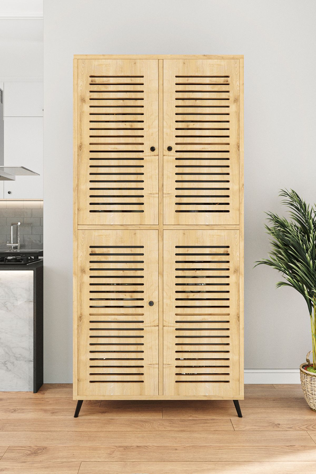 Enwood DENEB MDF SAFİR MEŞE 4 KAPAKLI(PANJUR KAPAK) AHŞAP AYAKLI KİLER ...