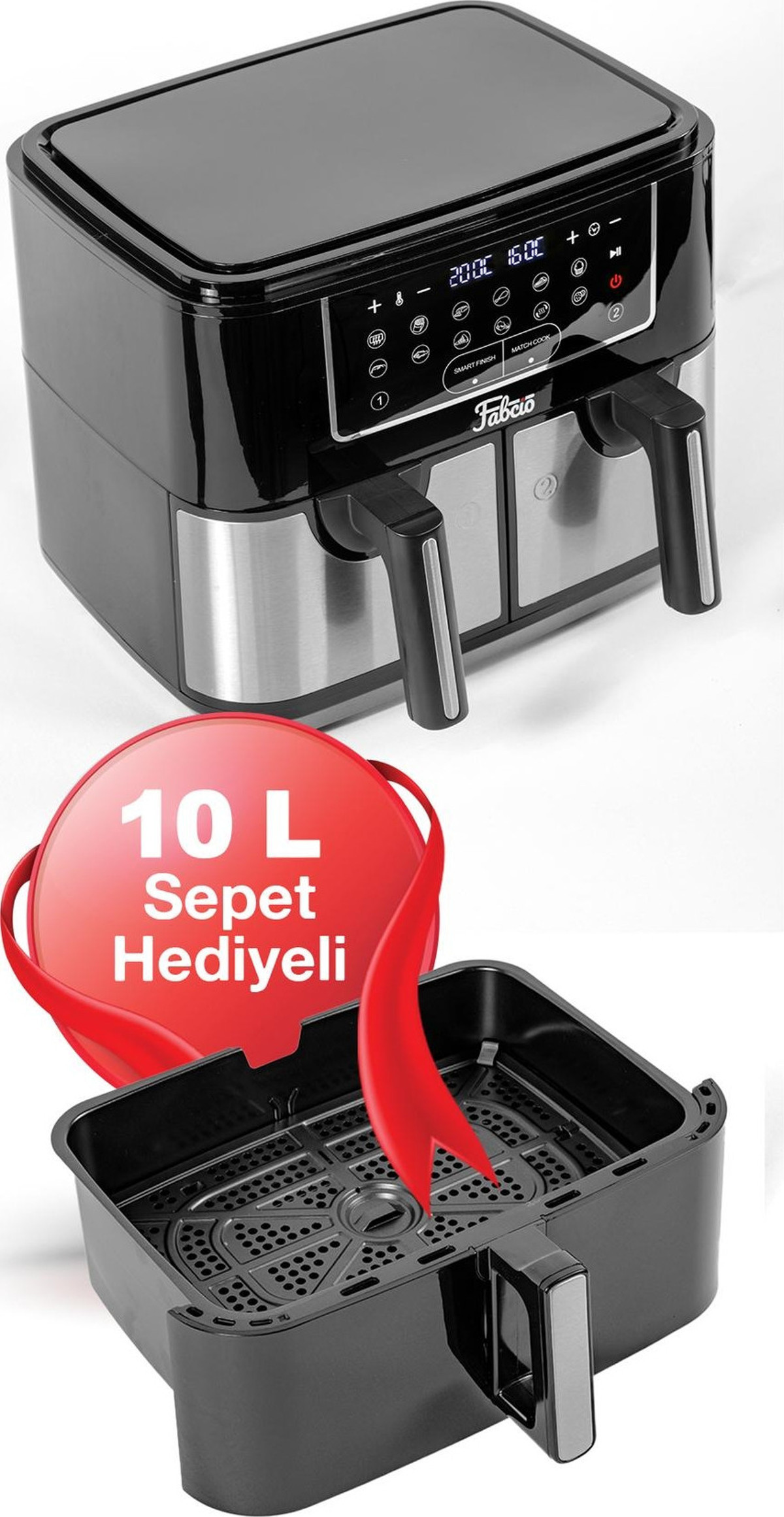 Fabcio Duo V2 Dokunmatik Ekran 9Lt Çift Hazneli Airfryer Yağsız Fritöz ...