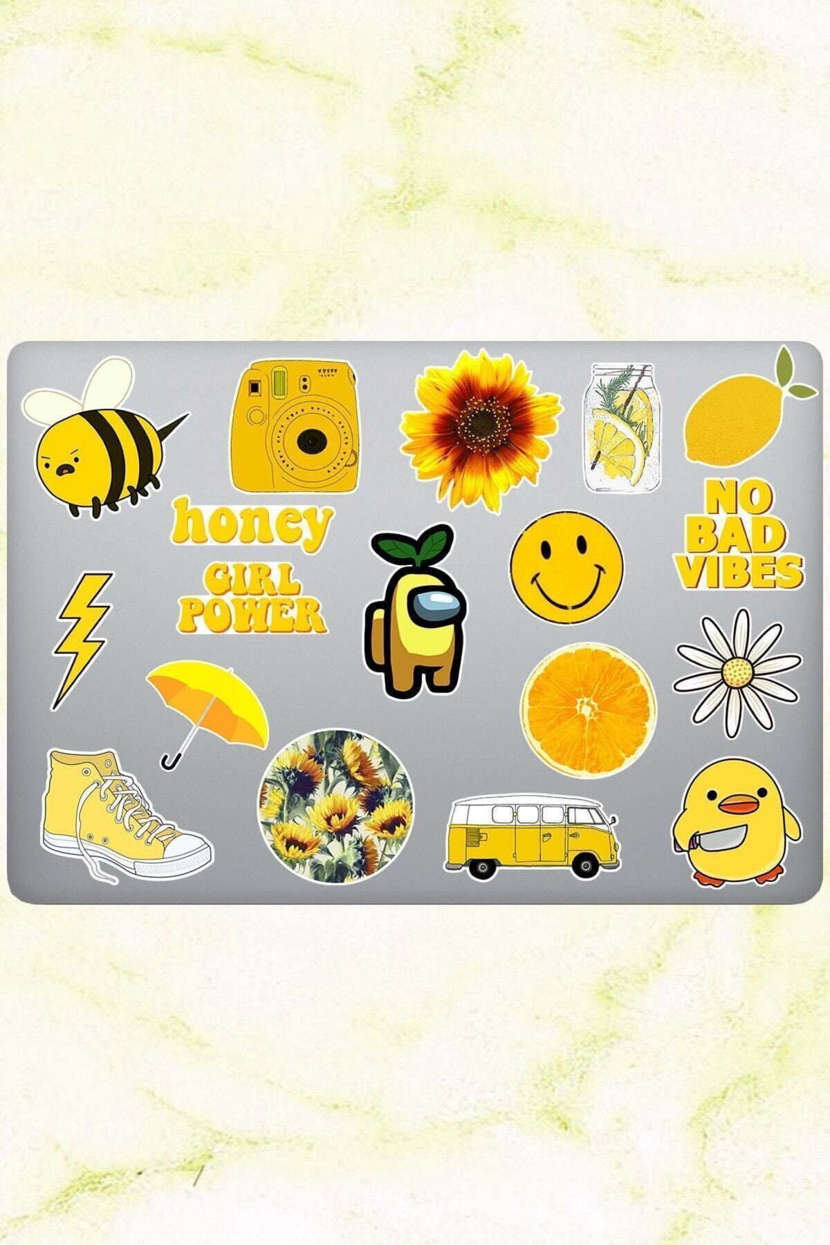 Hediyenebak Sarı Temalı Sticker Seti | Laptop Ajanda Pc Tablet Telefon ...