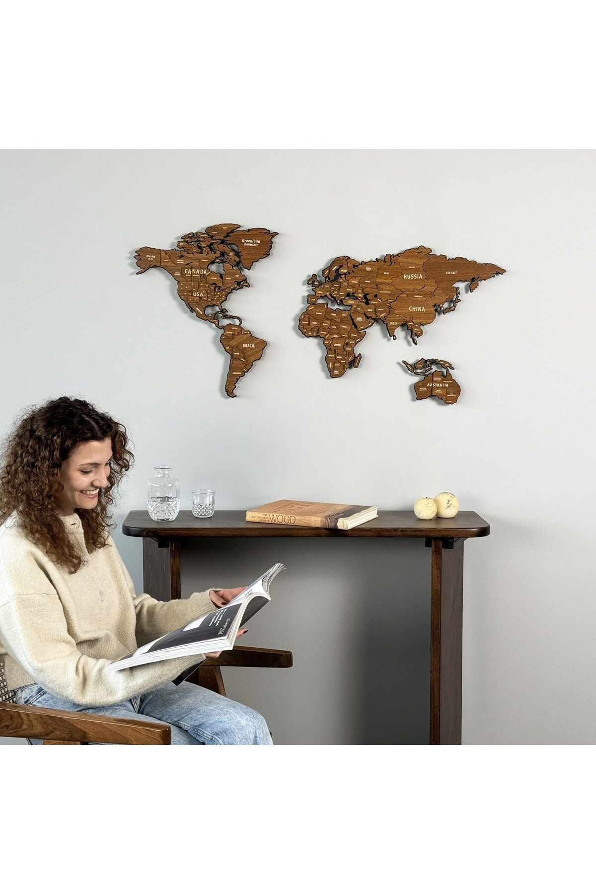 Colorfull Worlds 3D Metal Üzeri Ahşap Dünya Haritası, Ahşap Duvar ...