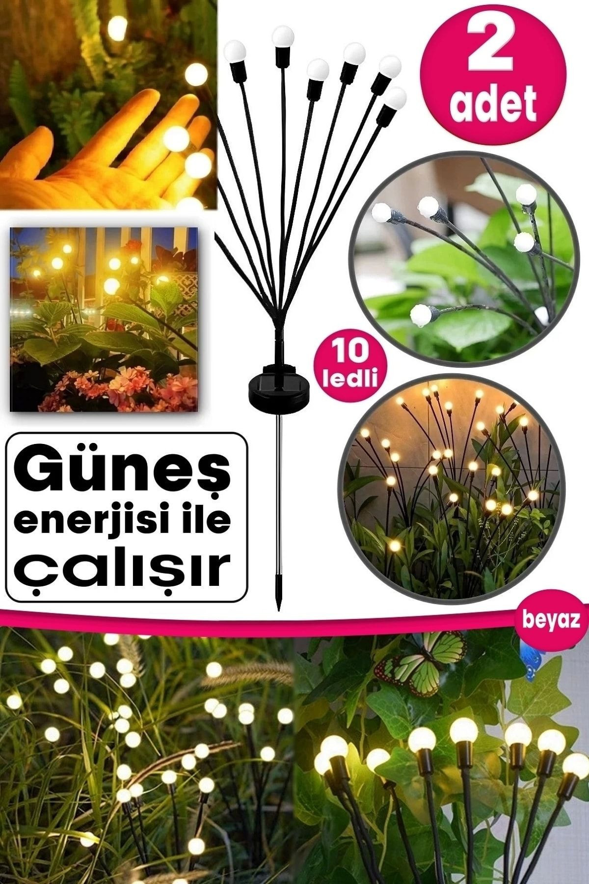 Tilbe Home 10 Ledli Solar Bahçe Işıkları Beyaz Dış Mekan Peyzaj 2 Modlu ...